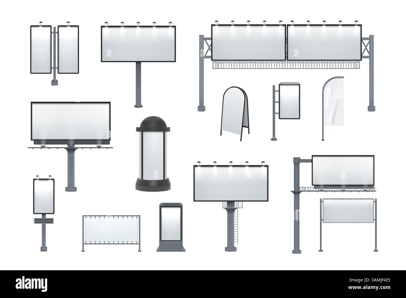 Realistic billboards. Digital outdoor sign. Street light or road sign ...