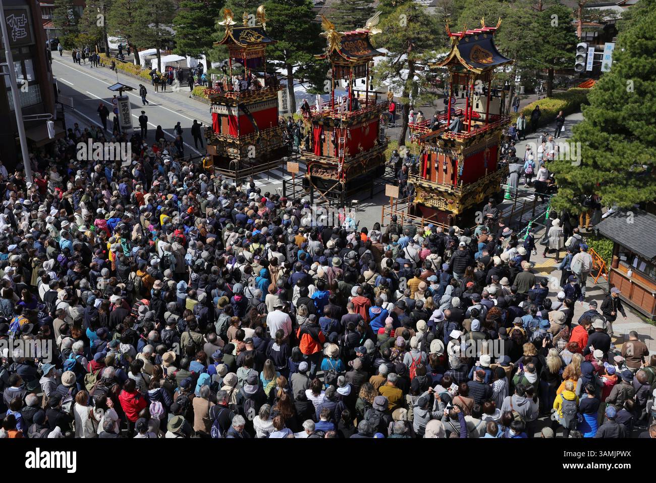 Festival floats called "Yatai" move through the city during the Spring ...