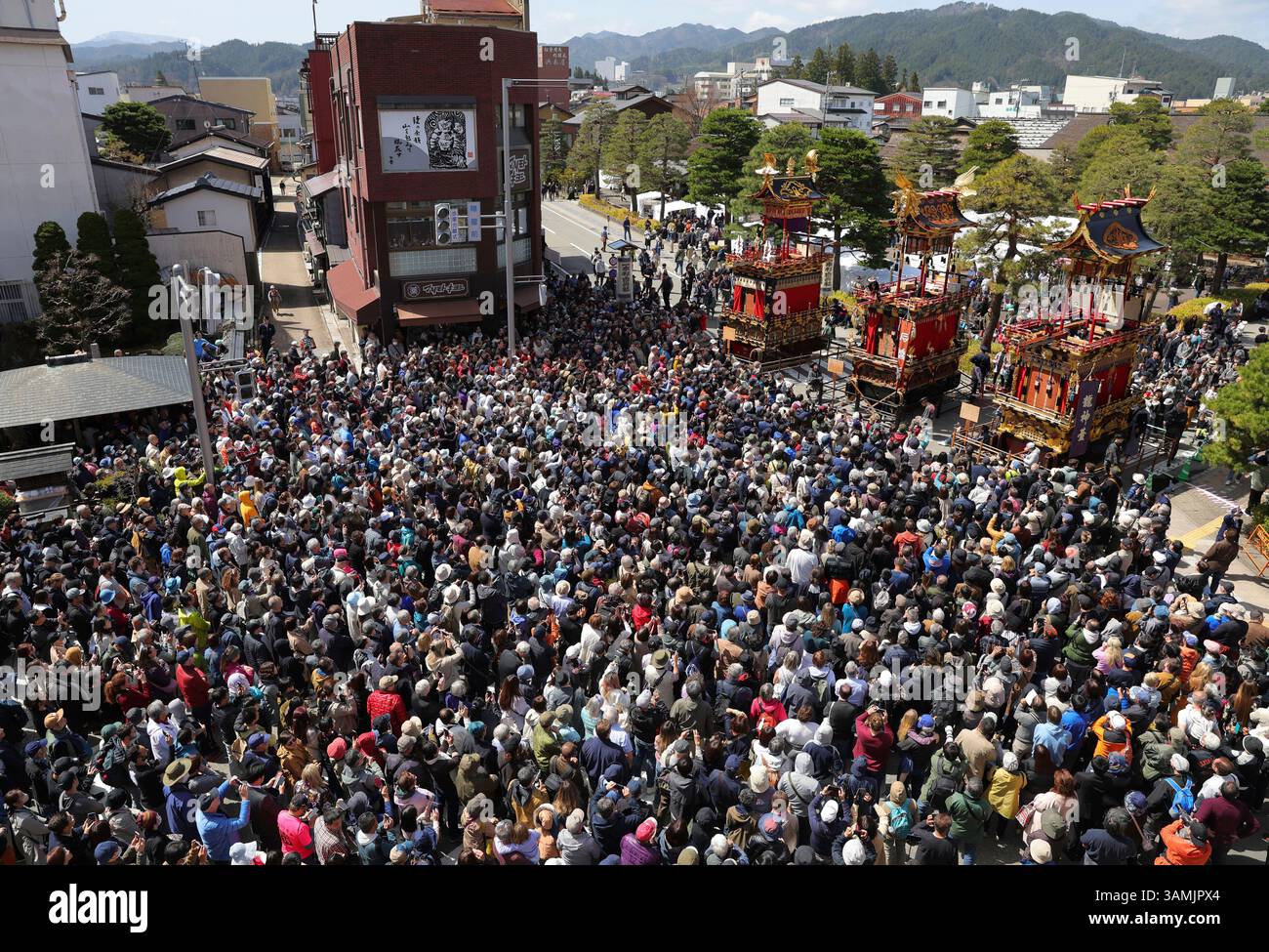 Festival floats called "Yatai" move through the city during the Spring ...