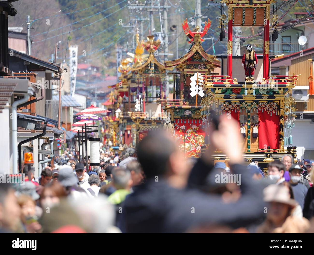 Festival floats called "Yatai" move through the city during the Spring ...