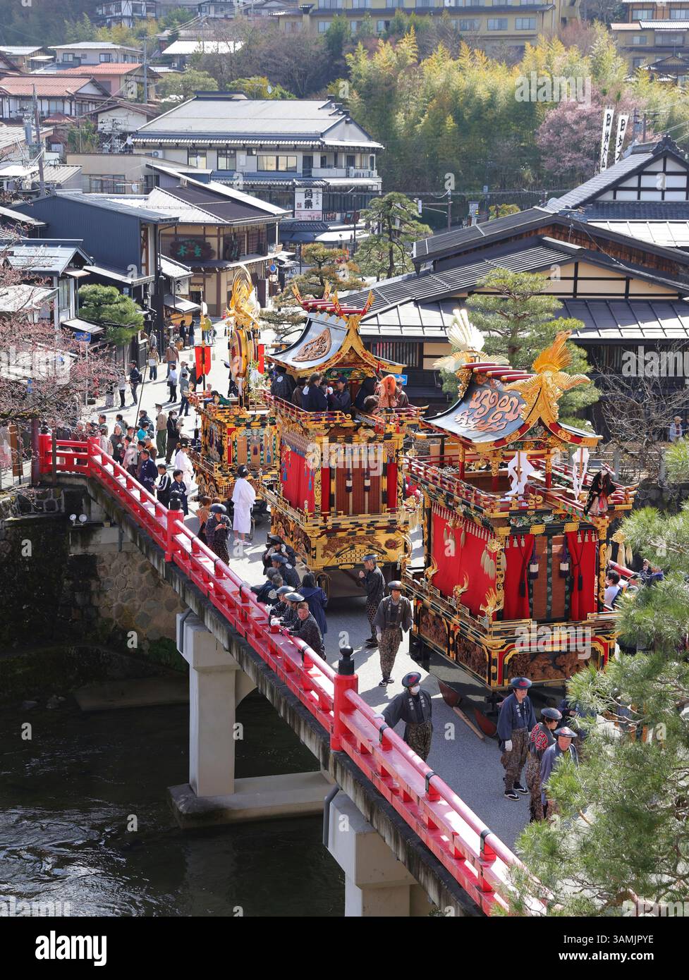 Festival floats called "Yatai" move through the city during the Spring ...