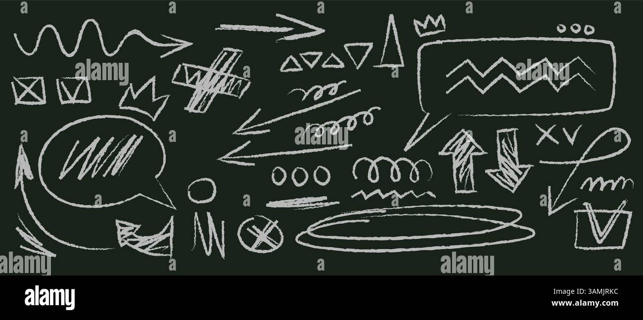 White chalk doodles on blackboard background. Vector realistic ...