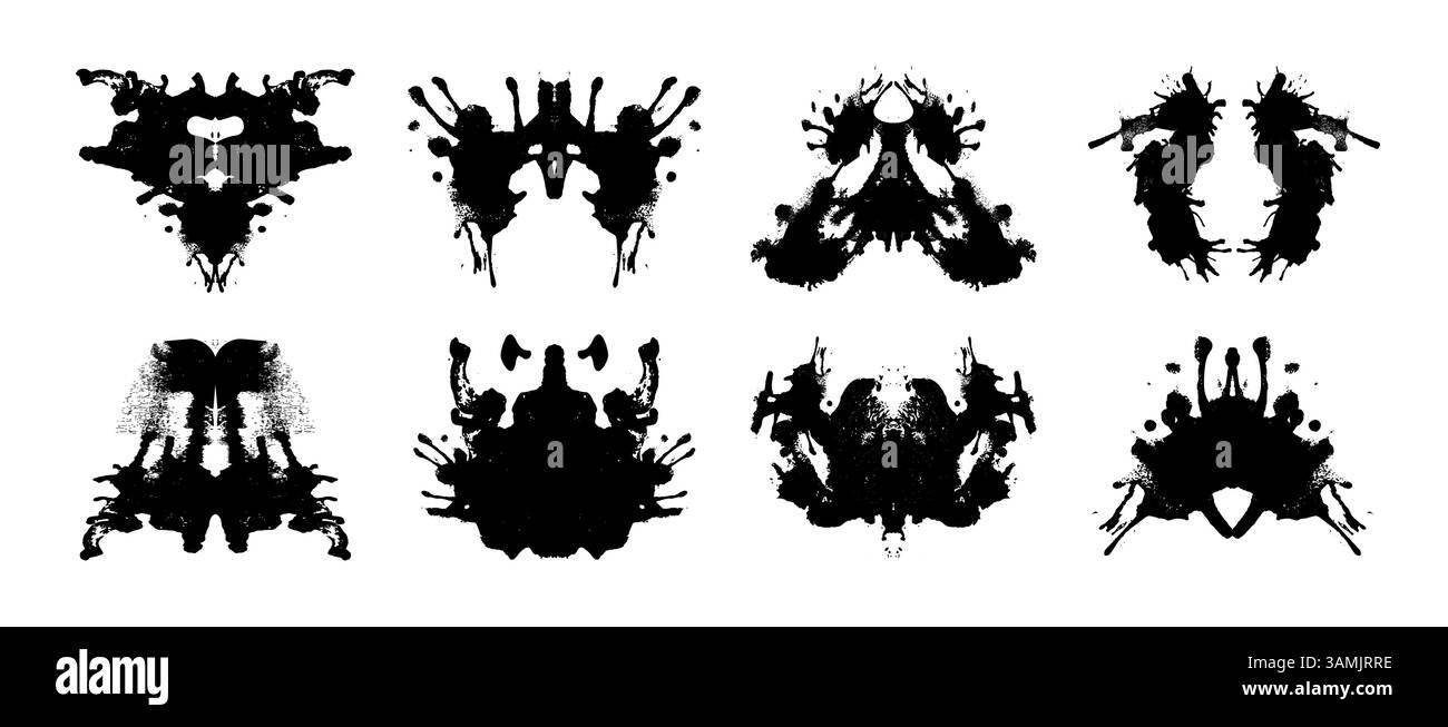 Rorschach inkblot test cards set - black symmetric abstract random ...