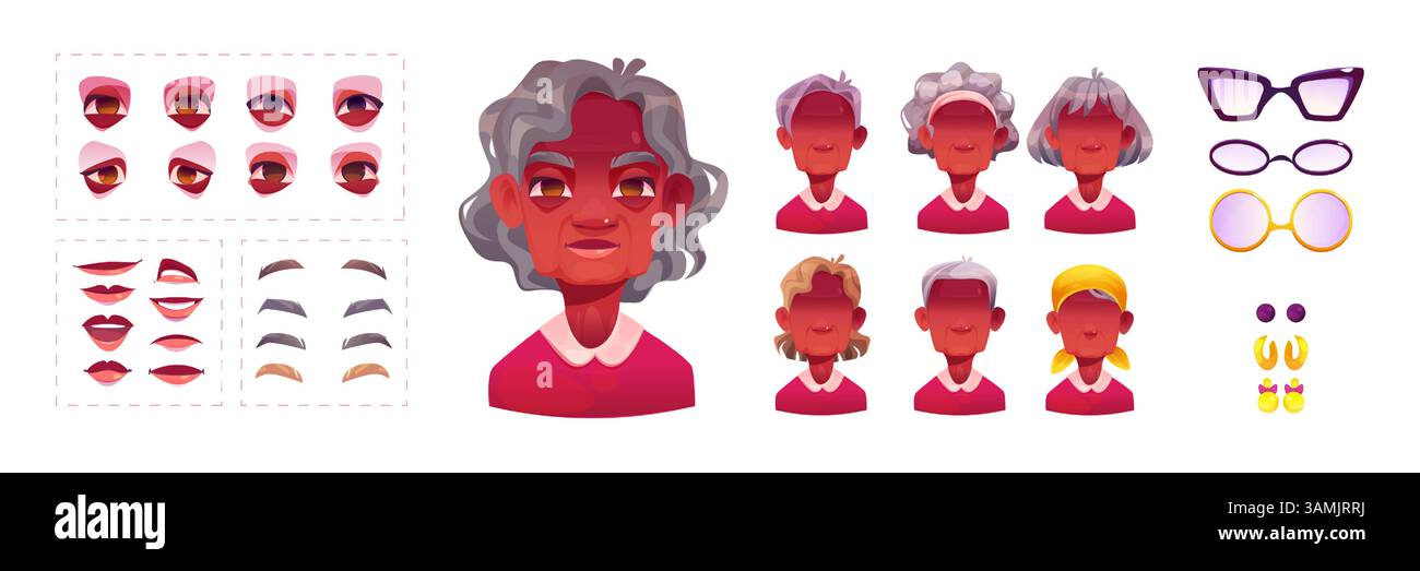 Face constructor of elderly African woman portrait set - eyes and mouth ...