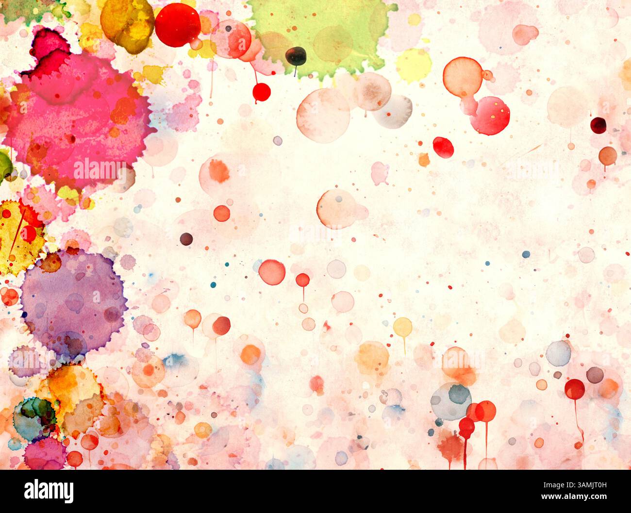Bright colorful watercolor splash on retro paper texture. Colorful ink ...