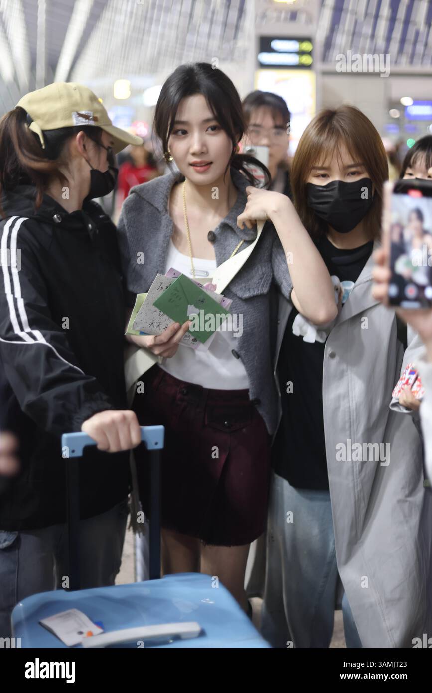 Chinese actress Lu Yuxiao appears at the airport in Shanghai, China, 11 ...
