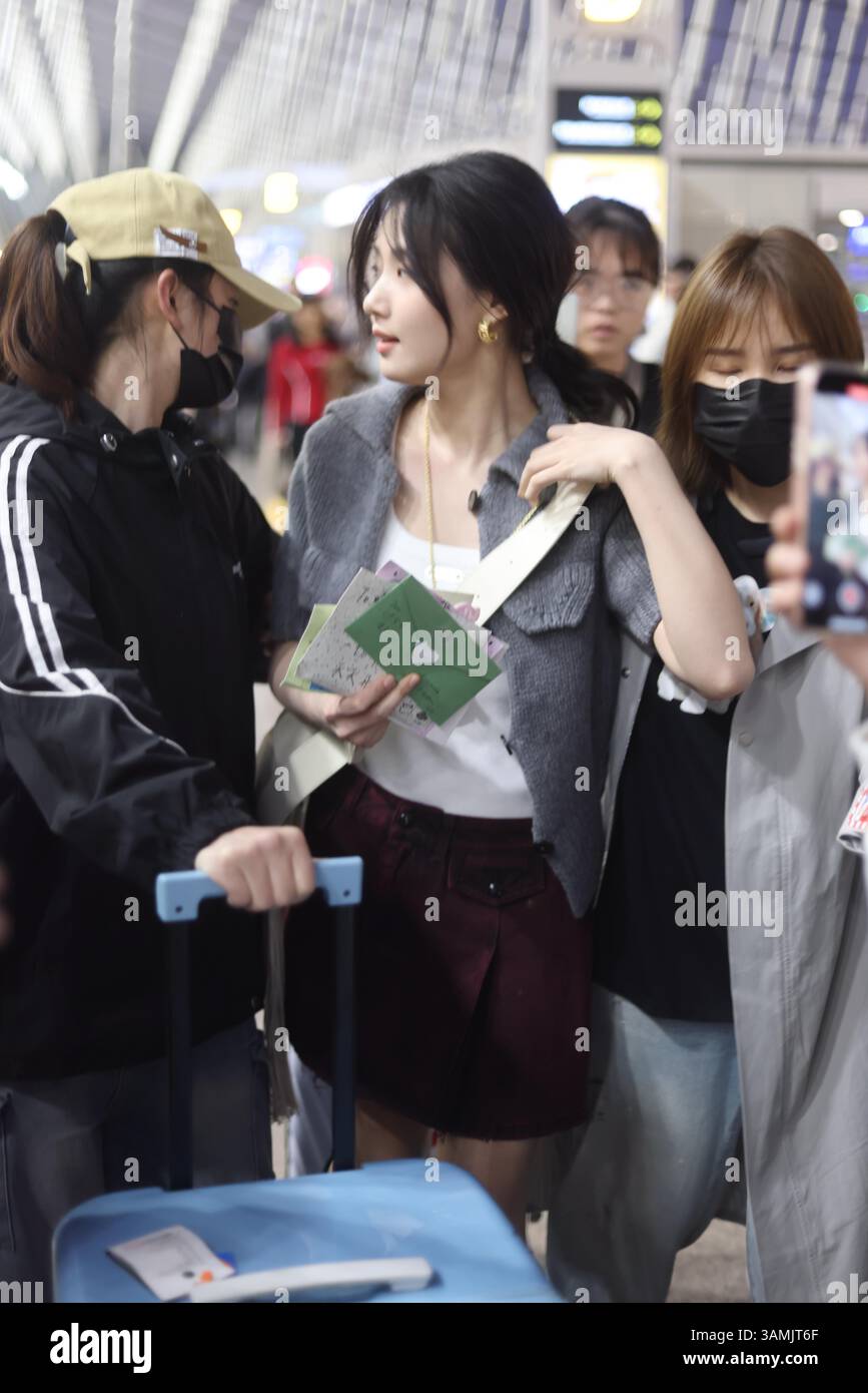 Chinese actress Lu Yuxiao appears at the airport in Shanghai, China, 11 ...