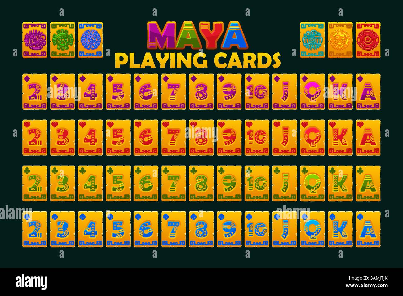 Cartoon Full deck of playing cards in Maya style. Set with isolated ...