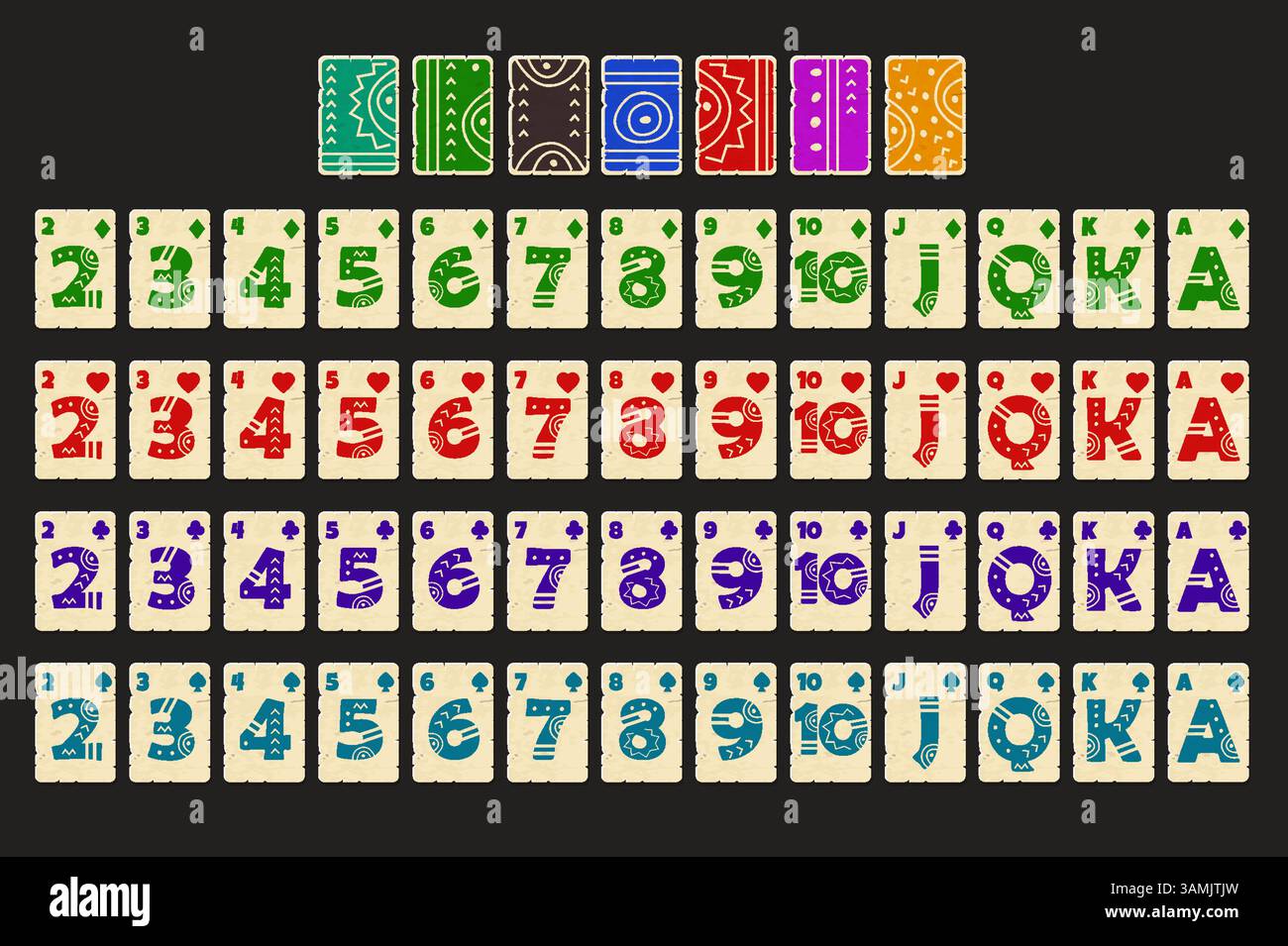 Cartoon Full deck of playing cards in Aztec style. Set with isolated ...