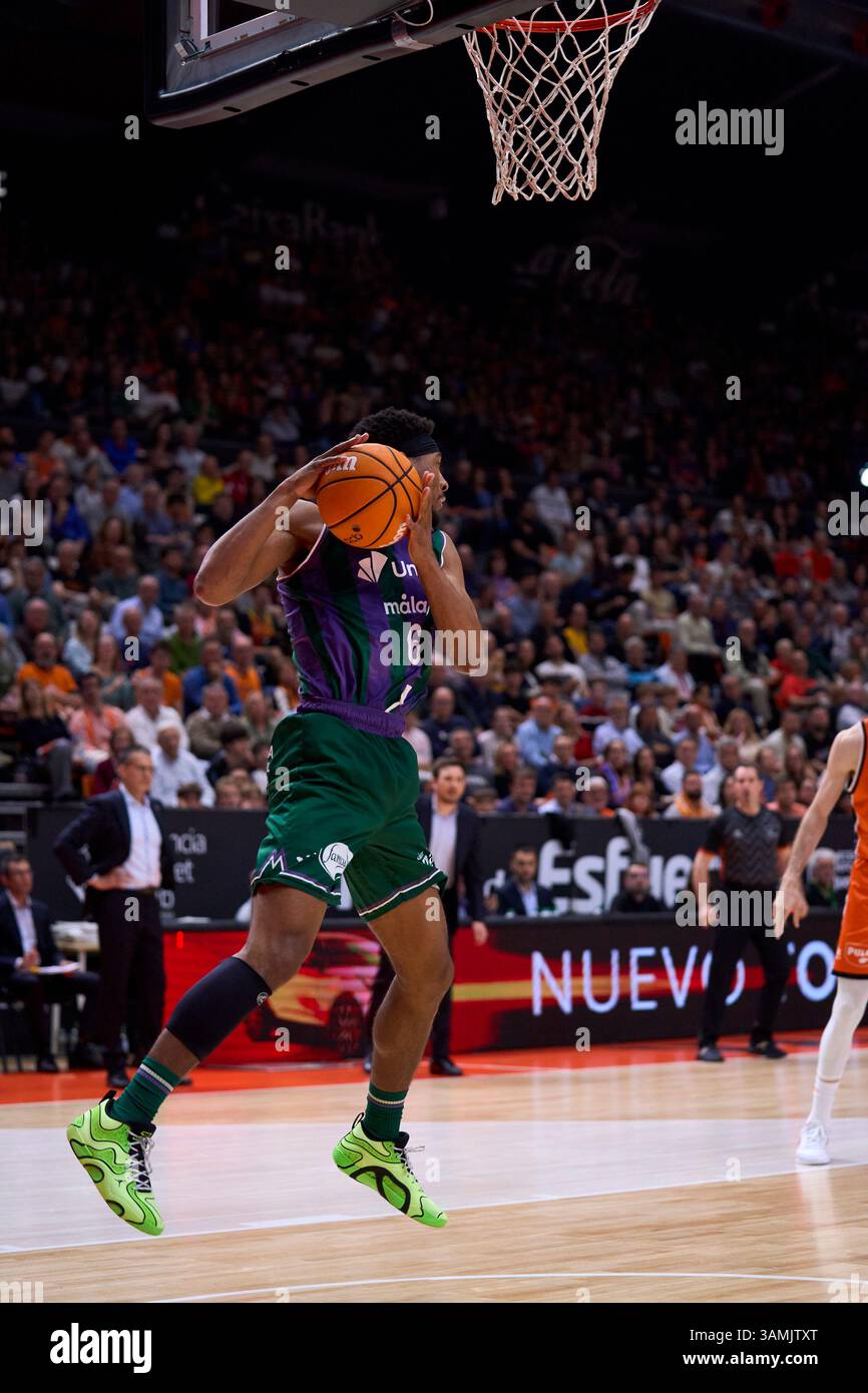 Valencia, Spain. 13th Apr, 2025. Kameron Taylor of Fundacion Unicaja seen in action during the ...