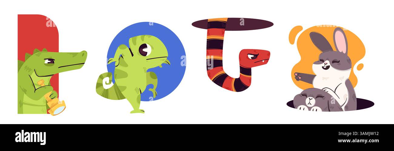 Peeking animals set isolated on white background. Vector cartoon ...