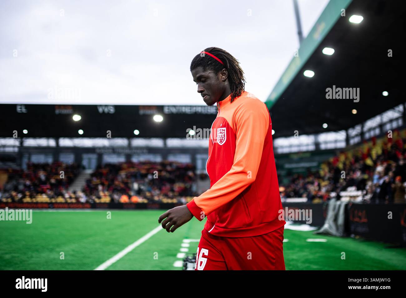 Farum, Denmark. 13th Apr, 2025. Caleb Yirenkyi (36) of FC Nordsjaelland ...