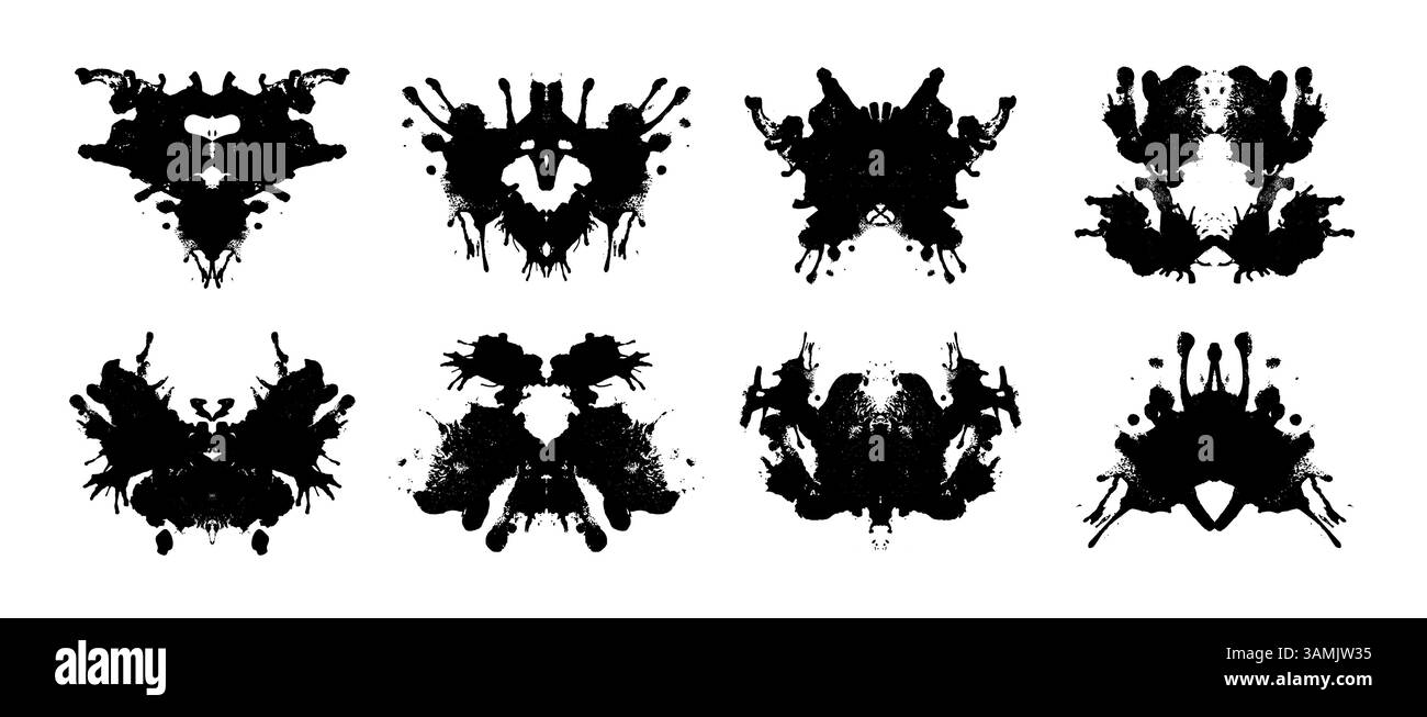 Rorschach test inkblots set isolated on white background. Vector ...