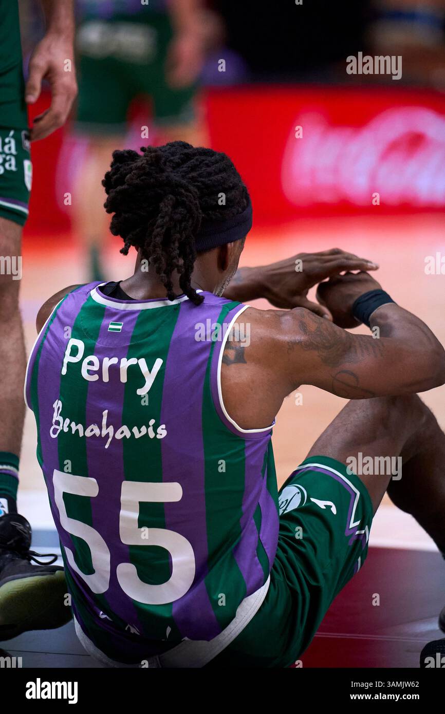 Valencia, Spain. 13th Apr, 2025. Kendrick Perry of Fundacion Unicaja seen in action during the ...