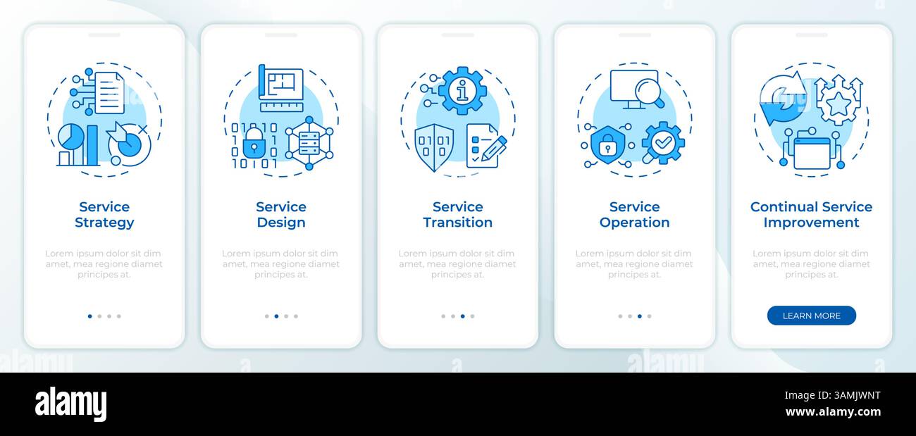 ITIL organization blue onboarding mobile app screen Stock Vector Image ...