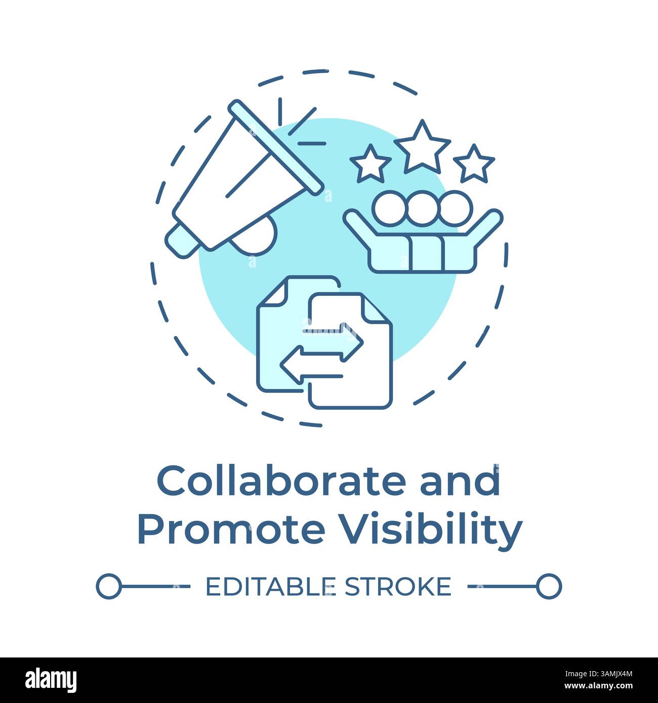 Collaborate and promote visibility soft blue concept icon Stock Vector ...
