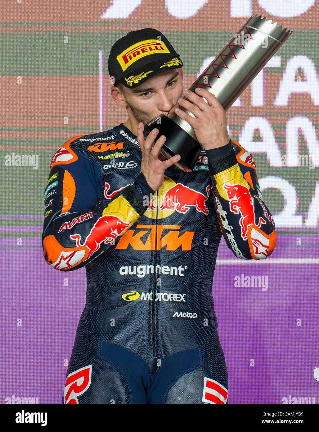 Doha, Qatar. 13th Apr, 2025. Turkish Moto2 rider Deniz Oncu of Red Bull ...