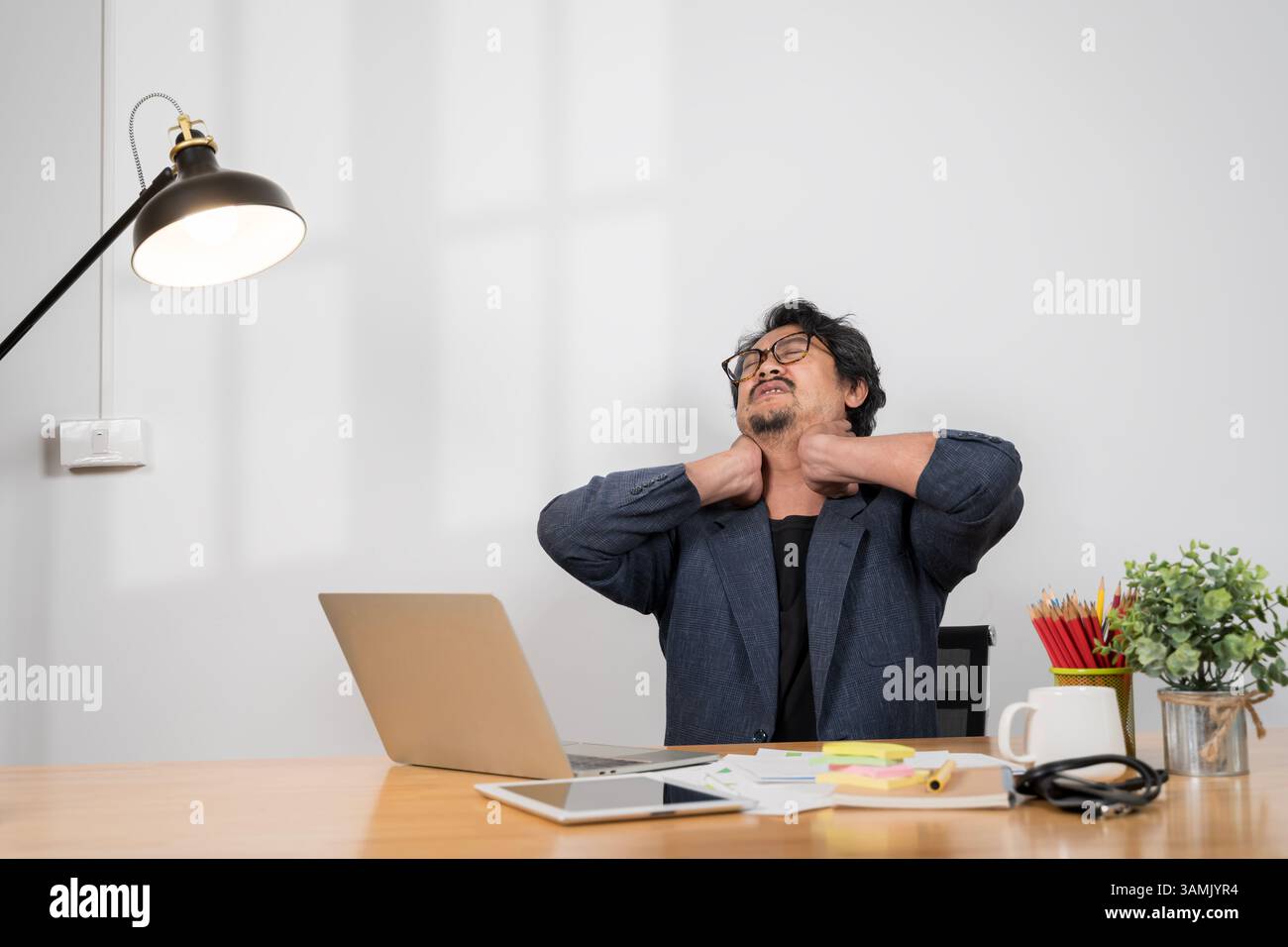 Asian business man wearing eyeglasses, formal black suit with necktie ...