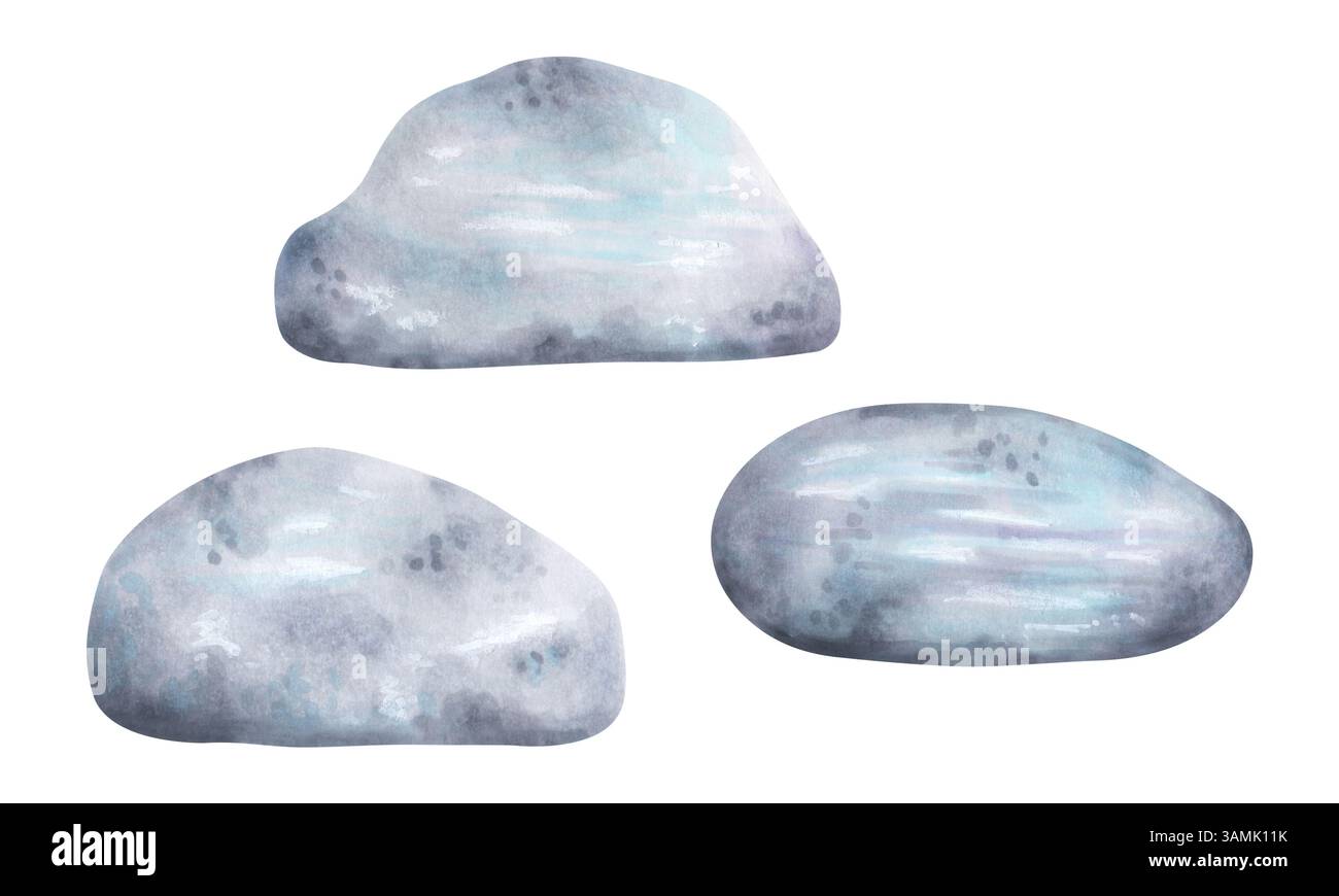 Sea stones set. Pebbles for ocean landscape design. Watercolor and ...
