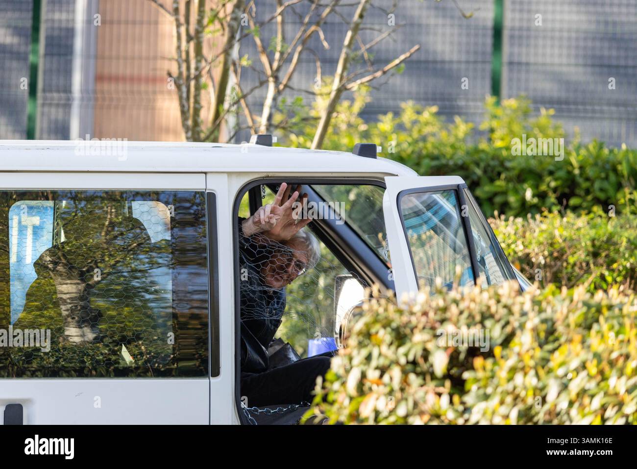 Leicester, UK. 14 APR, 2025. Locked on Activists gesture as Palestine ...