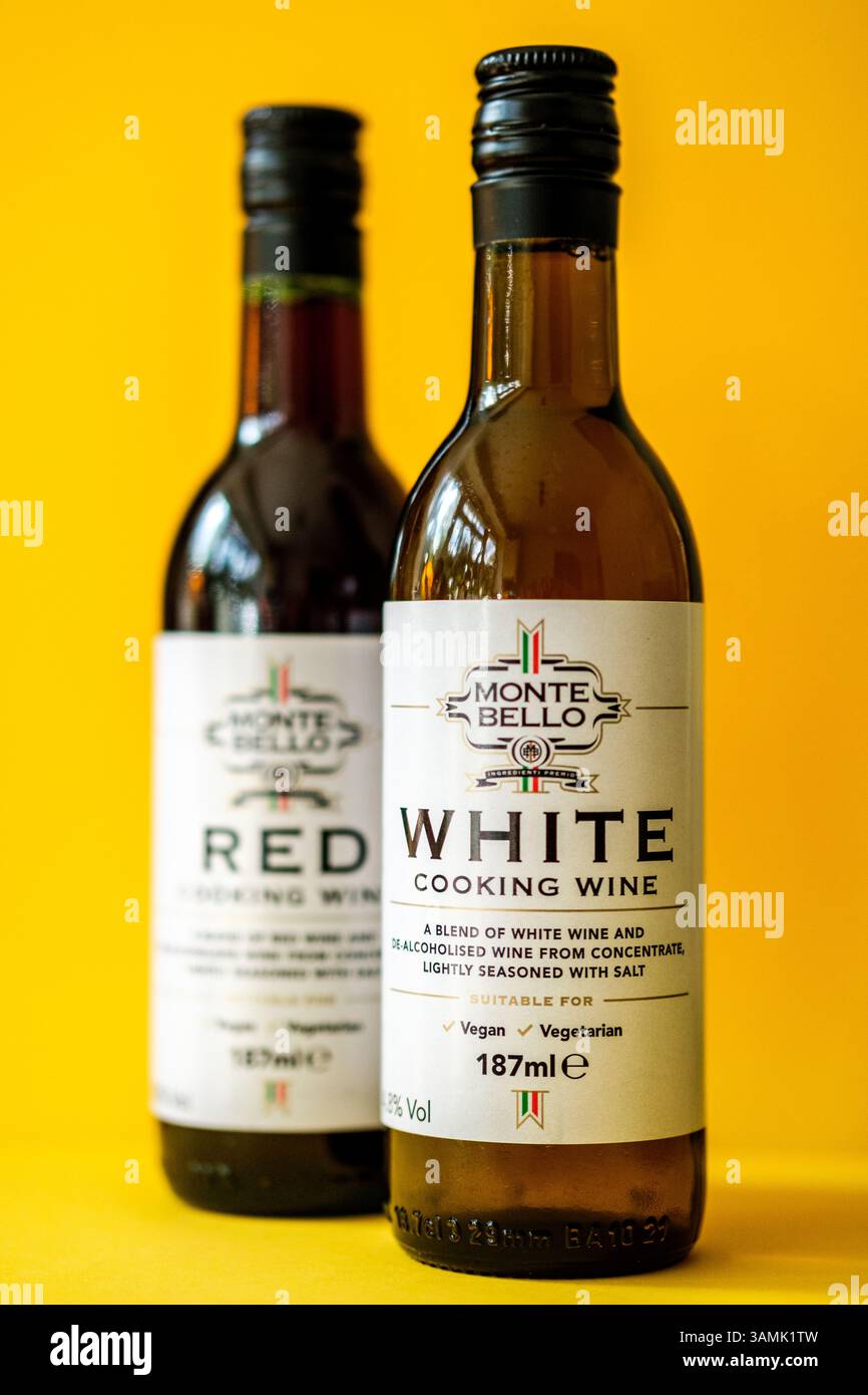 London UK, April 13 2025, Bottles of Monte Bello Red and White Cooking ...