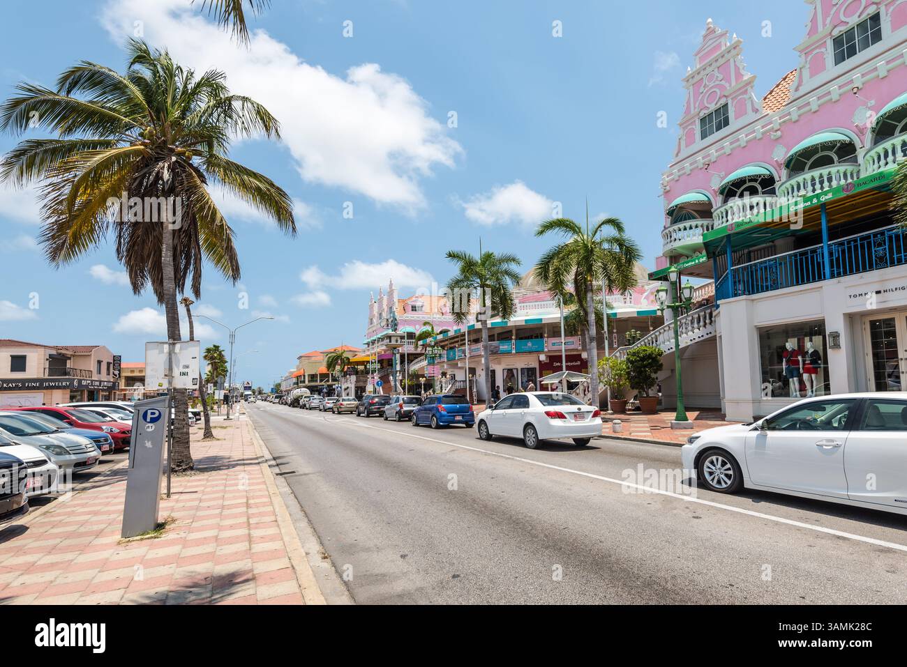 Oranjestad, Aruba - April 11, 2024: Daytime street view of Oranjestad ...