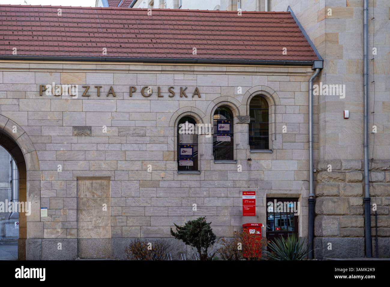 Poznan, Poland - April 8, 2025: Stone facade of Poczta Polska building ...