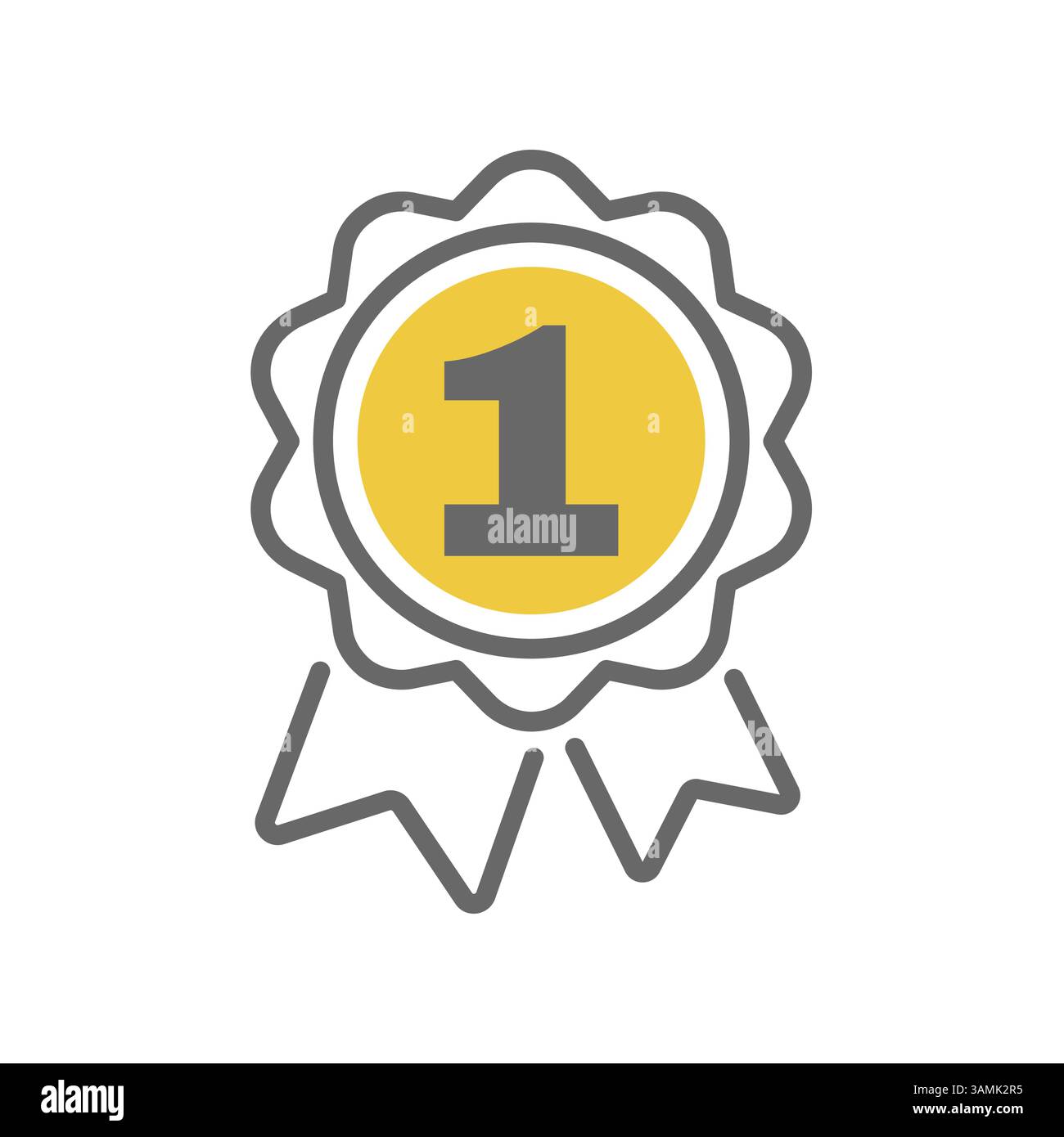 1st place golden ribbon badge line icon. First gold medal quality award ...