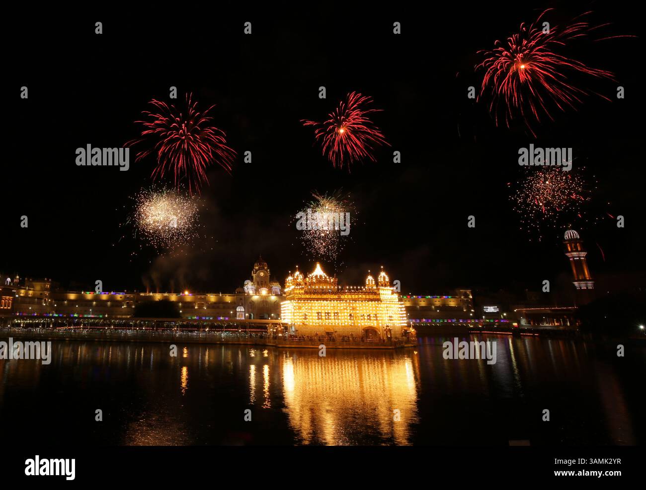 Amritsar. 13th Apr, 2025. Fireworks illuminate the sky above the ...