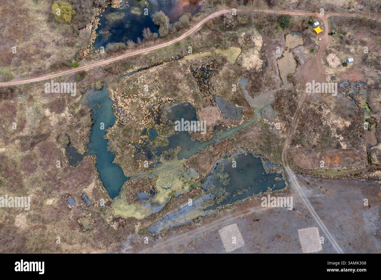 Messel, Germany. 13th Apr, 2025. Drone image of the Messel pit. In the ...