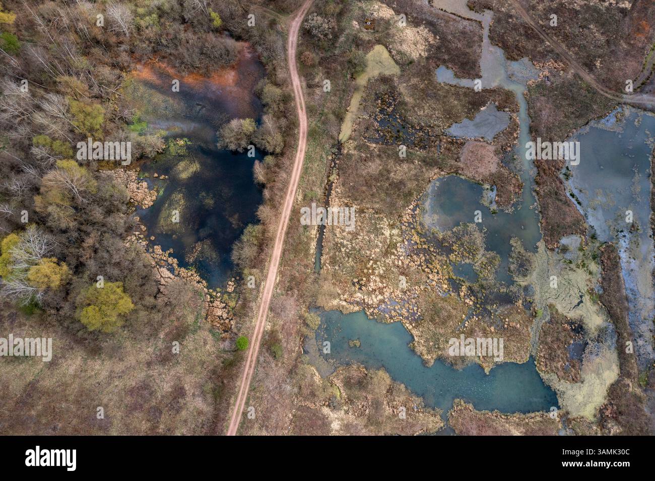 Messel, Germany. 13th Apr, 2025. Drone image of the Messel pit. In the ...