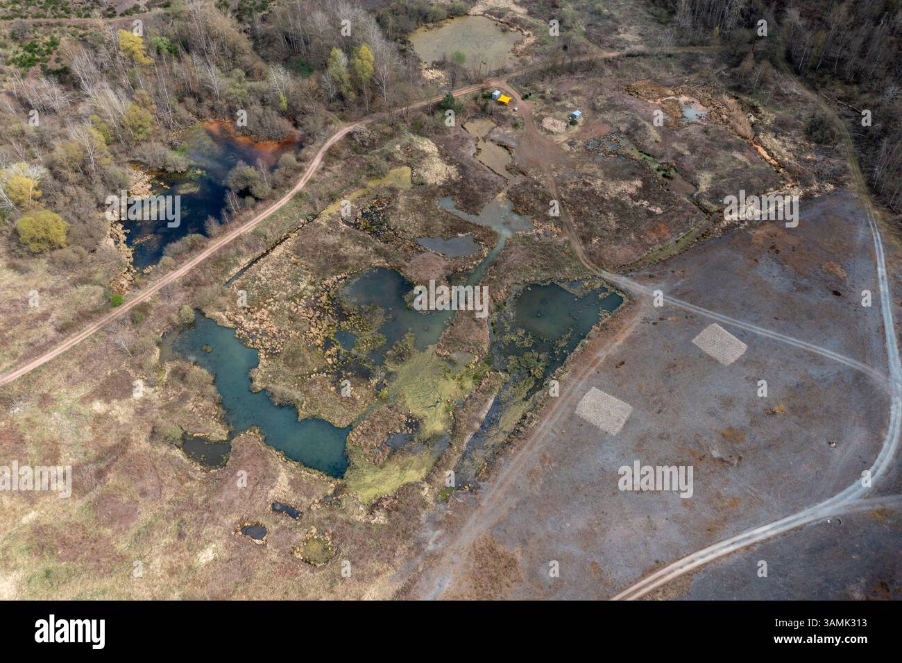 Messel, Germany. 13th Apr, 2025. Drone image of the Messel pit. In the ...