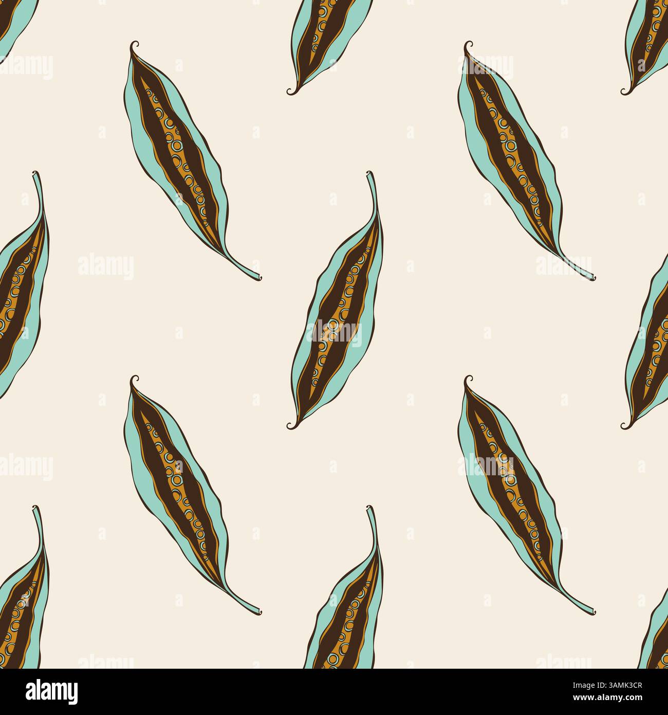 Pattern with seed pods, mature plant pods, stylized doodle drawings. On ...