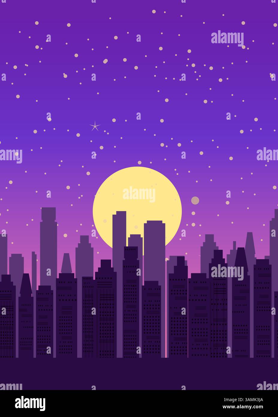 Night city poster, cityscape background with bright and glowing Moon ...