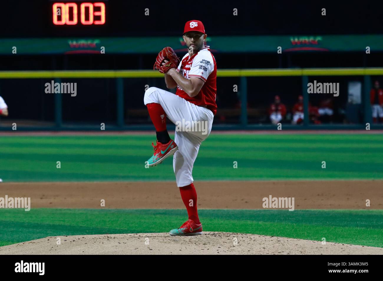 Zac Grotz #72 of Diablos Rojos del Mexico pitches the ball during the ...