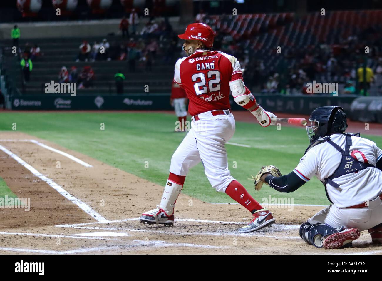 Robinson Canó #22 of Diablos Rojos del Mexico at the bat during the ...