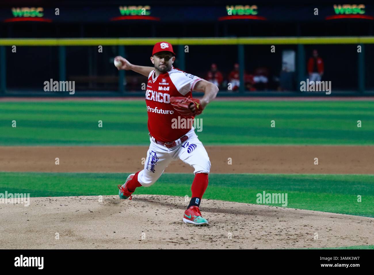 Zac Grotz #72 of Diablos Rojos del Mexico pitches the ball during the ...