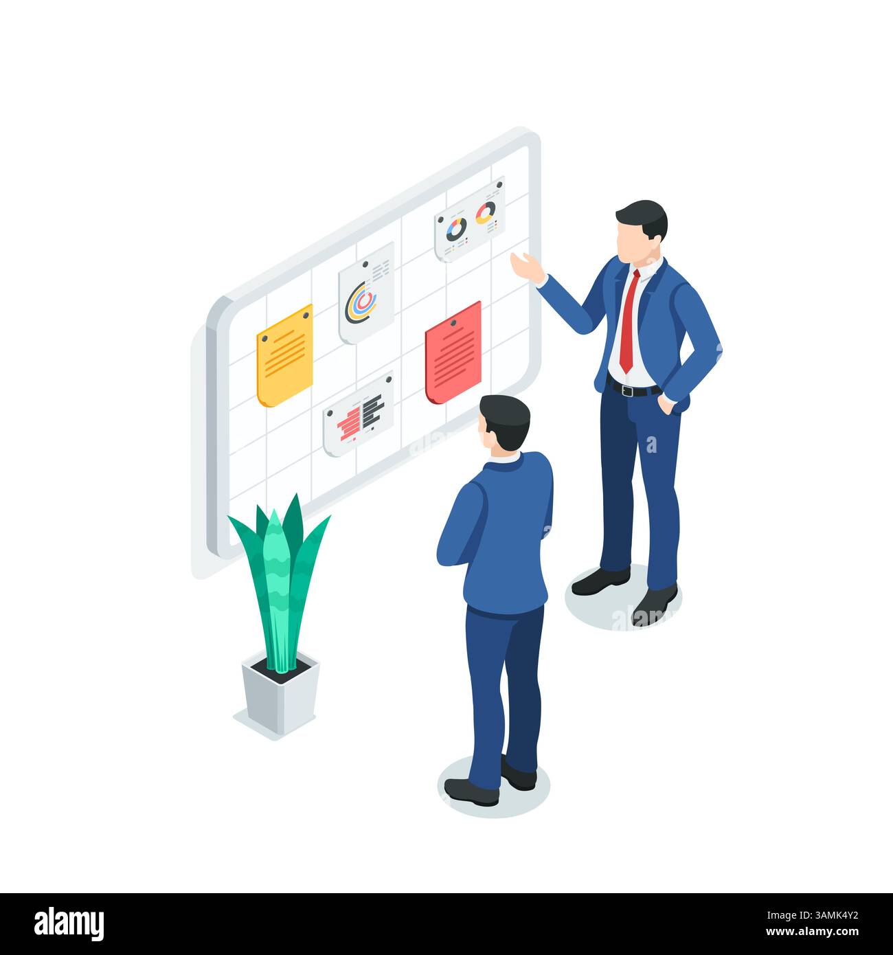 isometric vector business men stand near a board with information, in ...