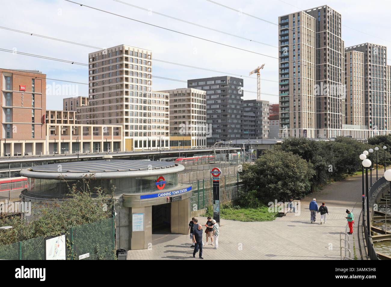Canning Town Station in east London, UK. Open-air station serving the Jubilee Line and Docklands ...