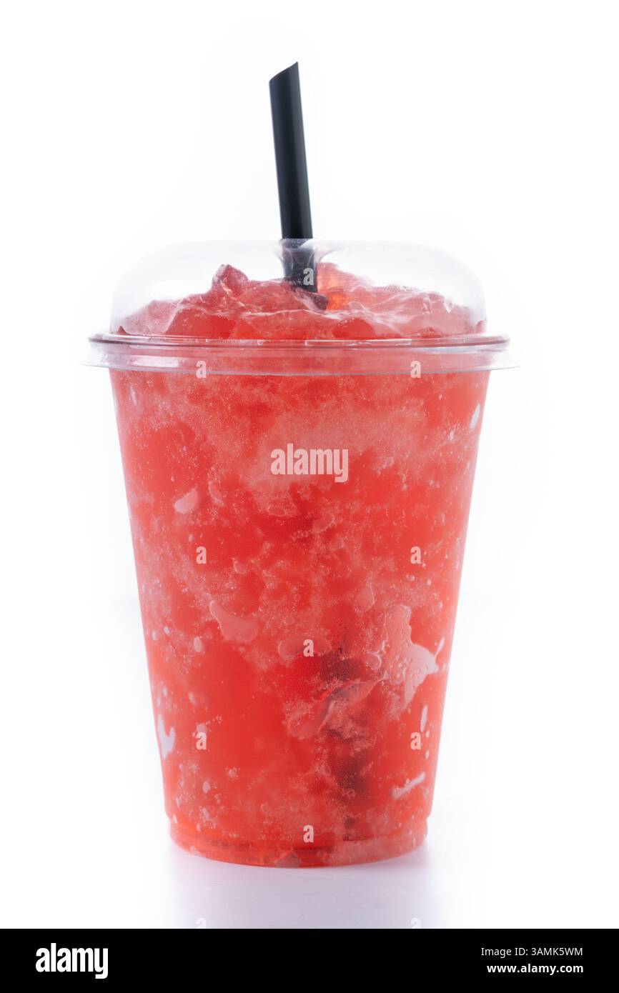 Red strawberry slushie isolated on white background Stock Photo - Alamy
