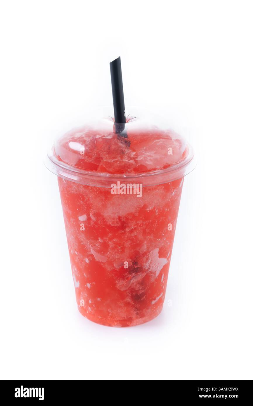 Red strawberry slushie isolated on white background Stock Photo - Alamy