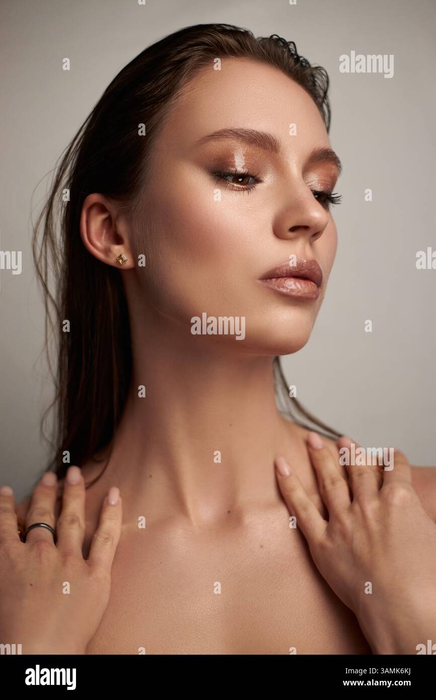 Stunning portrait captures a woman with a graceful expression and soft ...