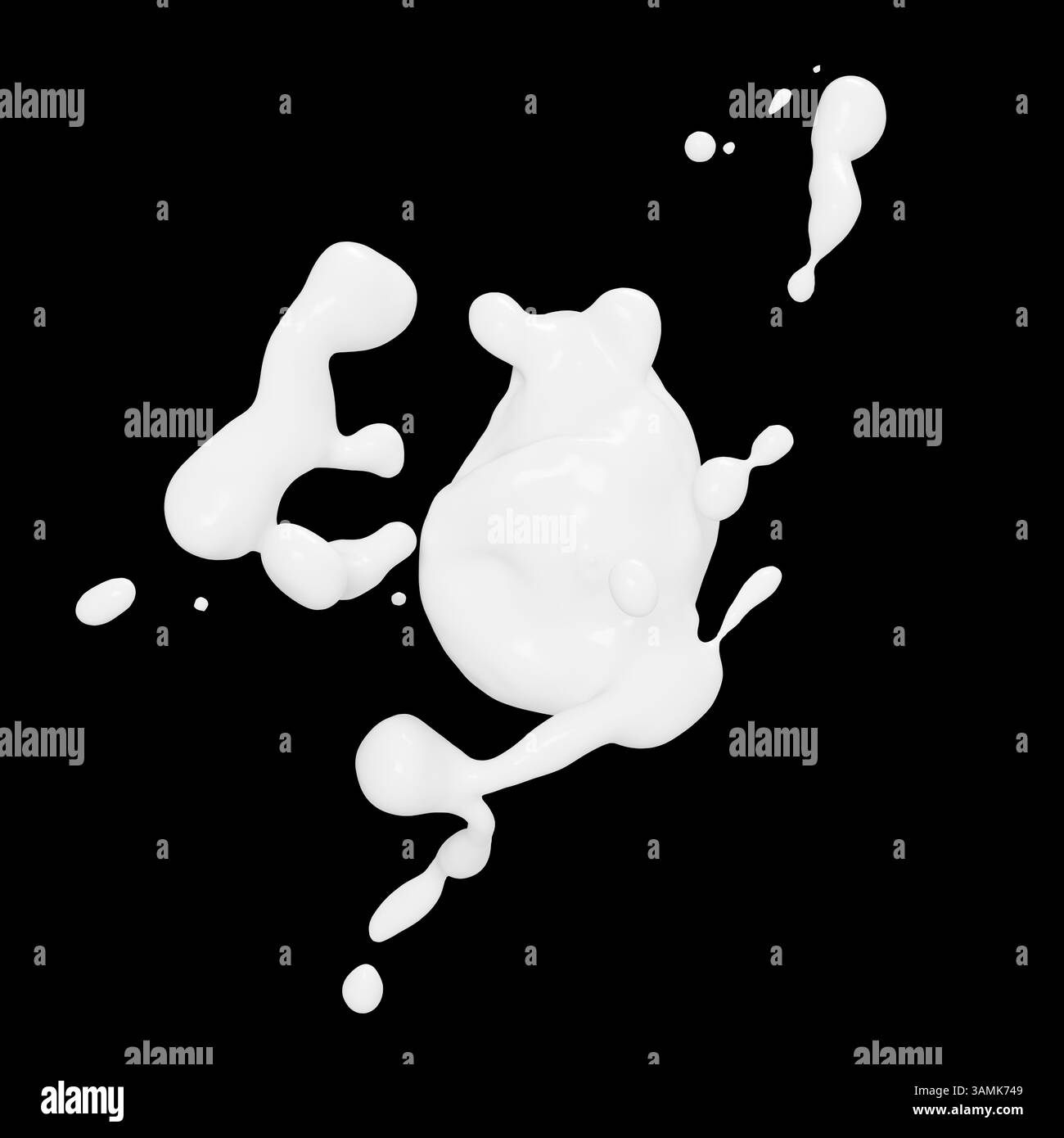 White liquid forms dynamic shapes against a black background ...