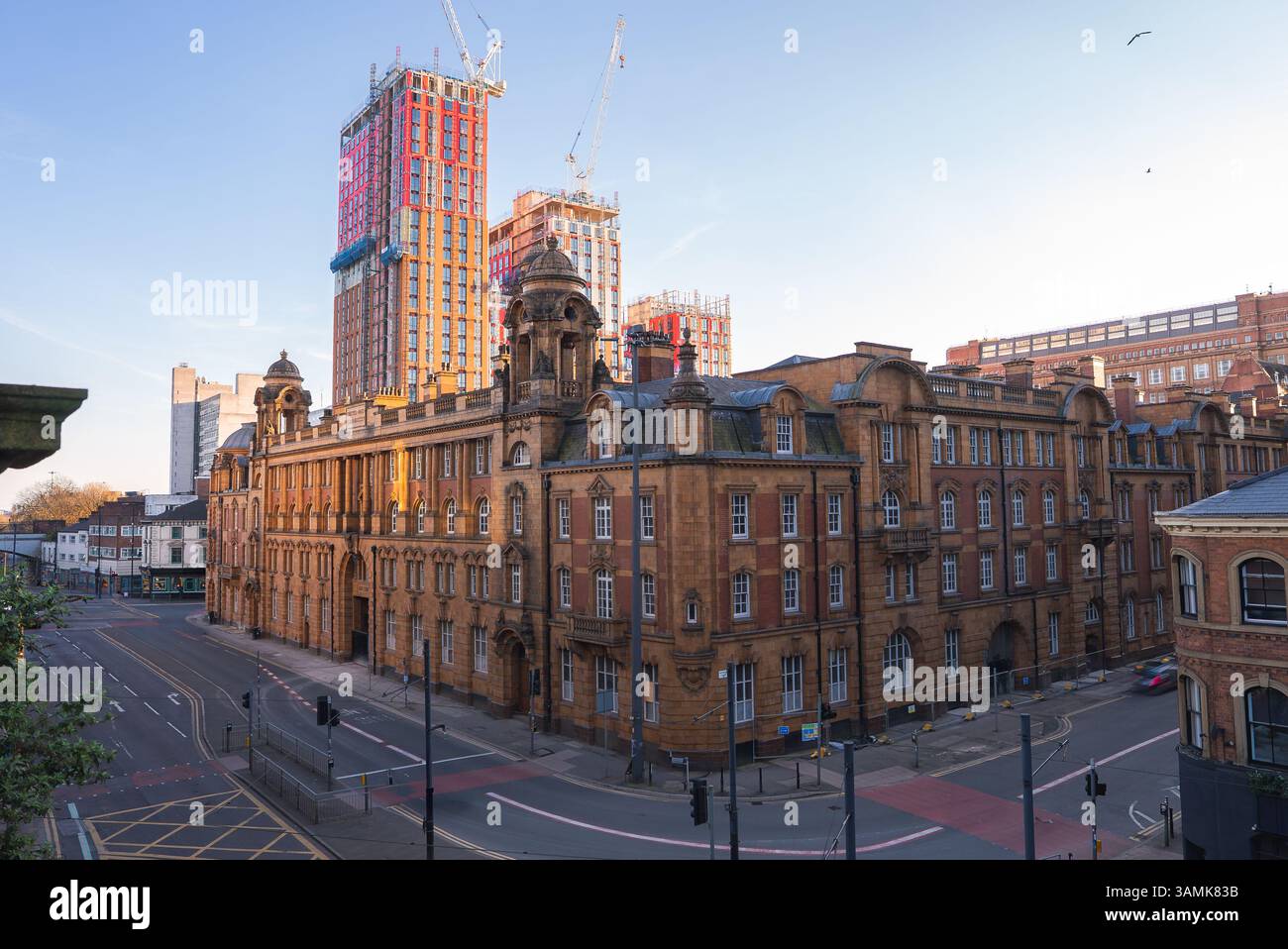 Manchester Street View with Historic Red Brick Building and Towers ...