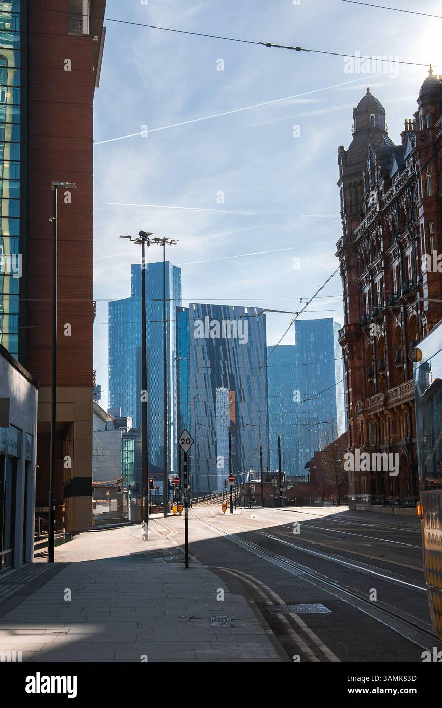 Street View in Manchester with Deansgate Square Towers in Background ...