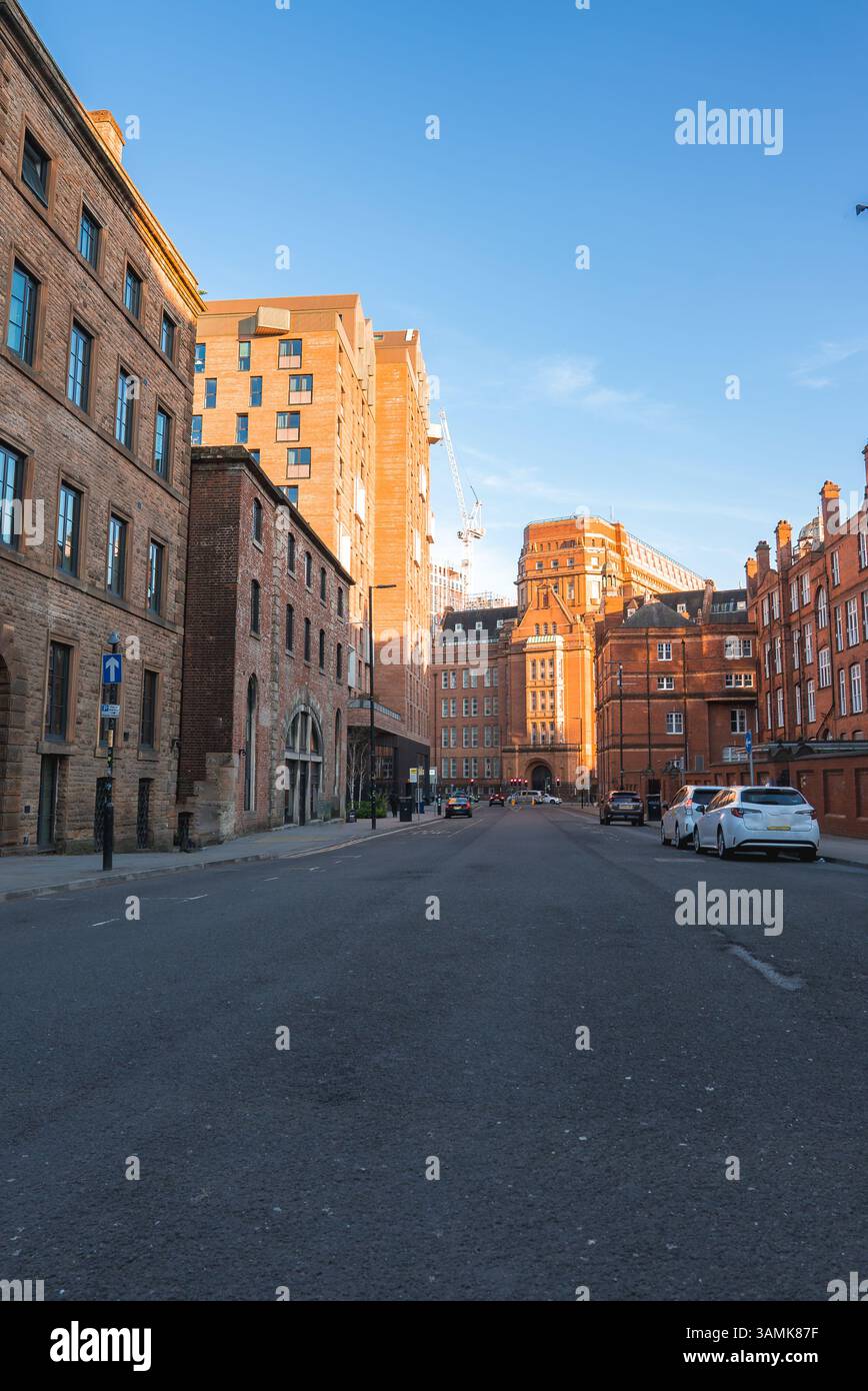 Manchester Street with Brick Buildings and Construction Crane Stock ...