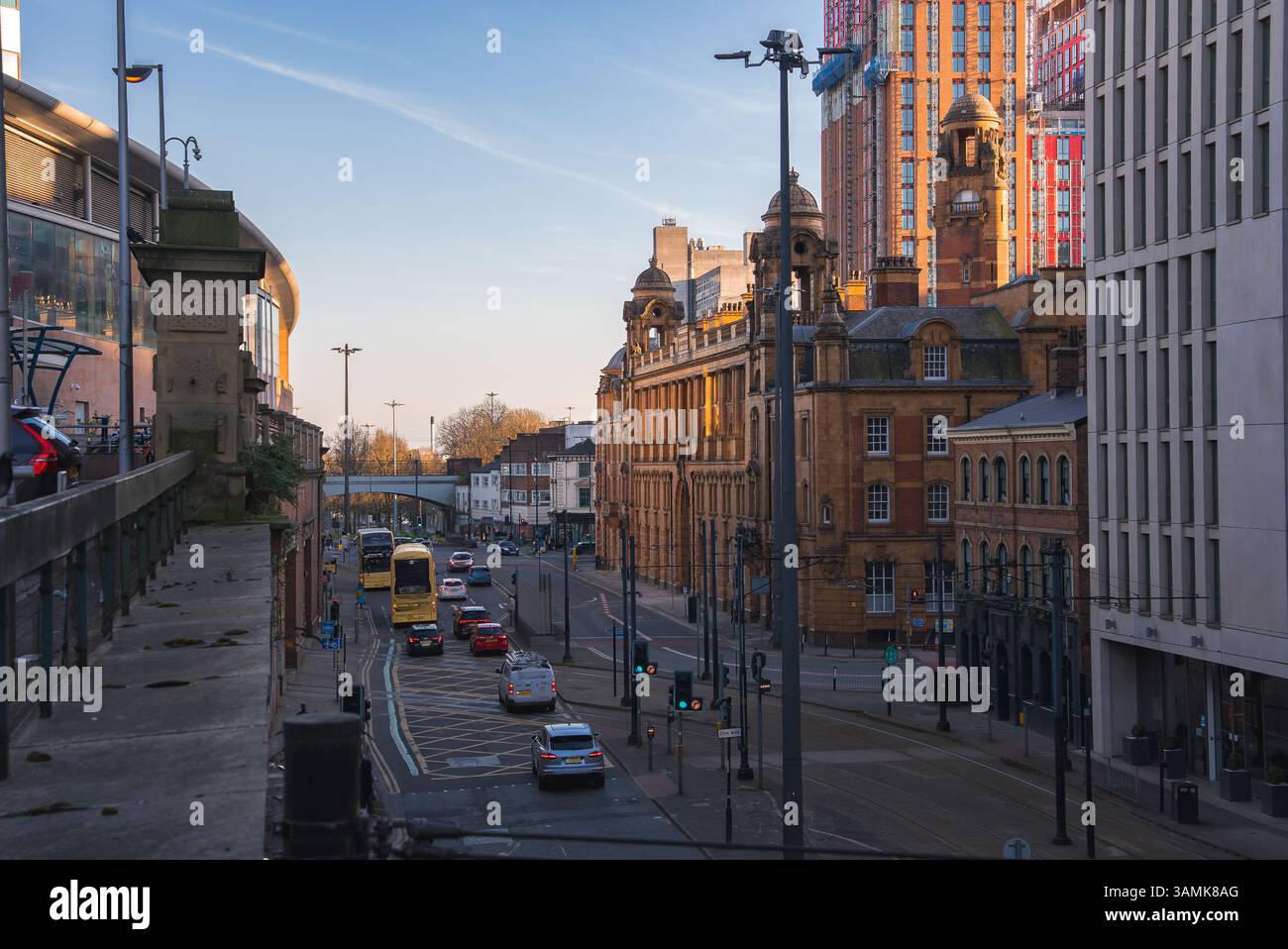 Manchester Street Scene with Red Brick Building and Skyscraper Stock ...