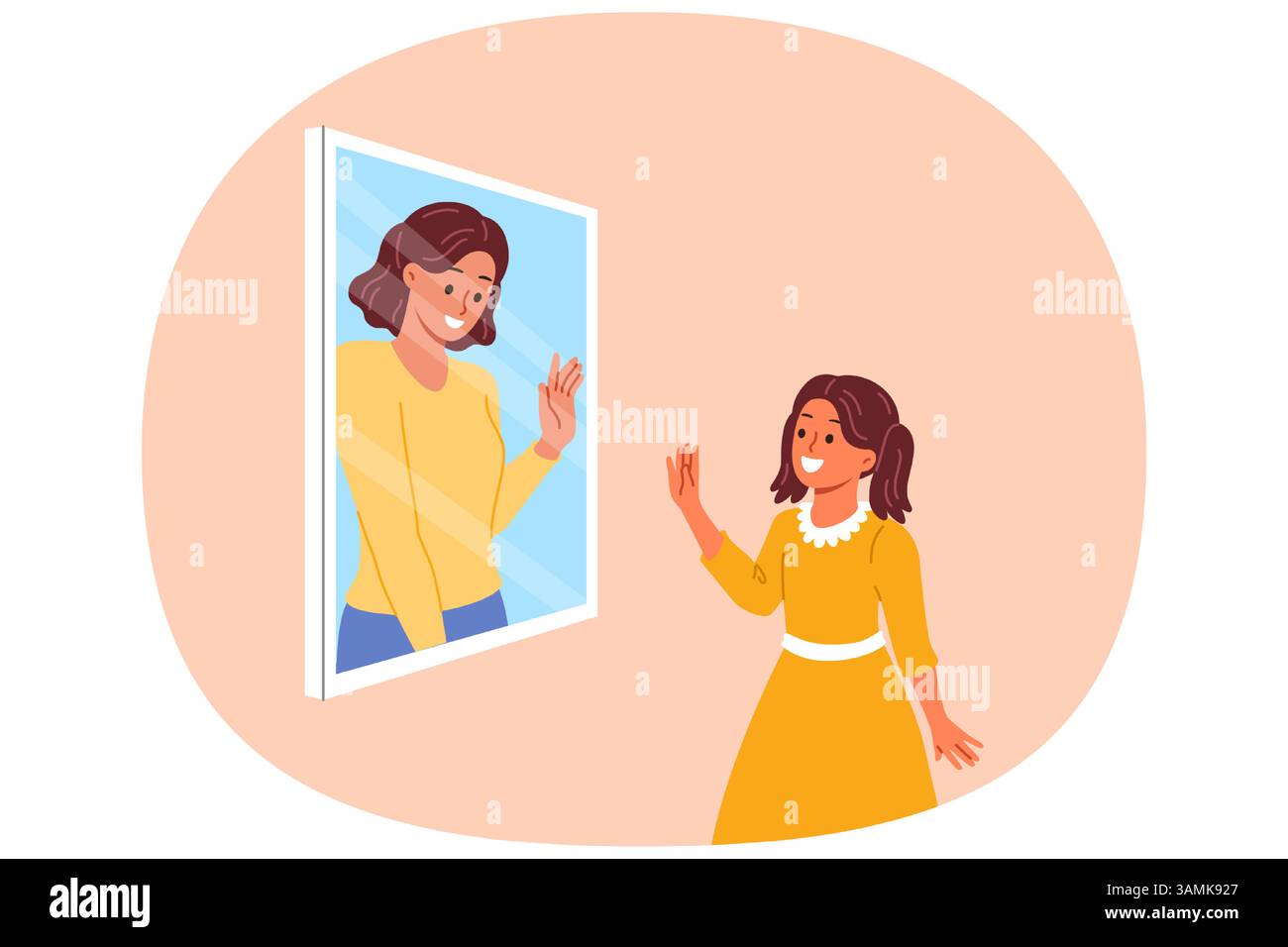 Mental connection between generations, in form of little girl looking ...