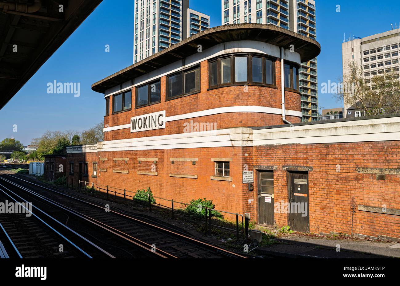 The disused redbrick signal box at Woking station used from 1937 to ...