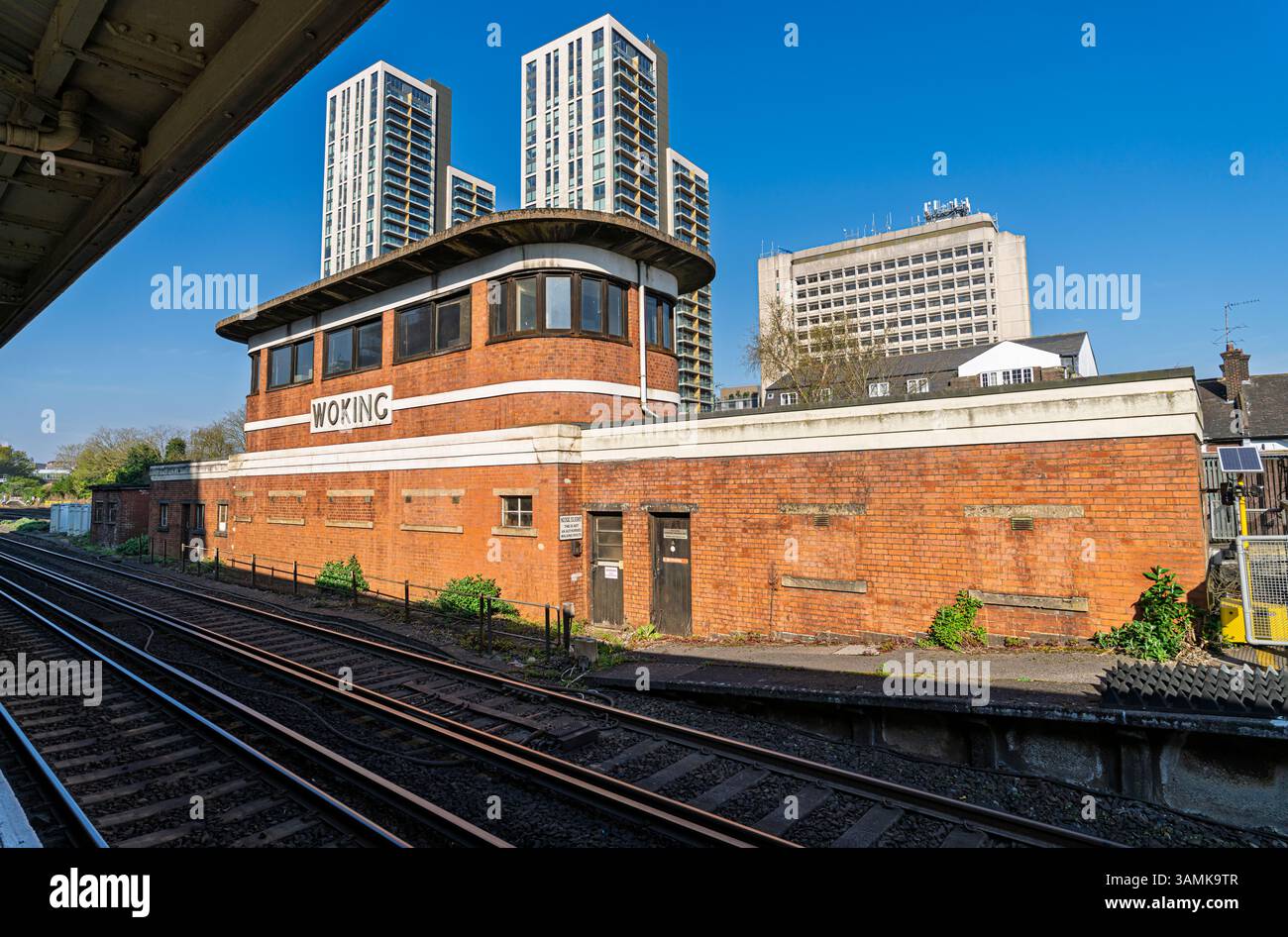 Victoria Place skyscrapers behind the disused redbrick signal box at ...